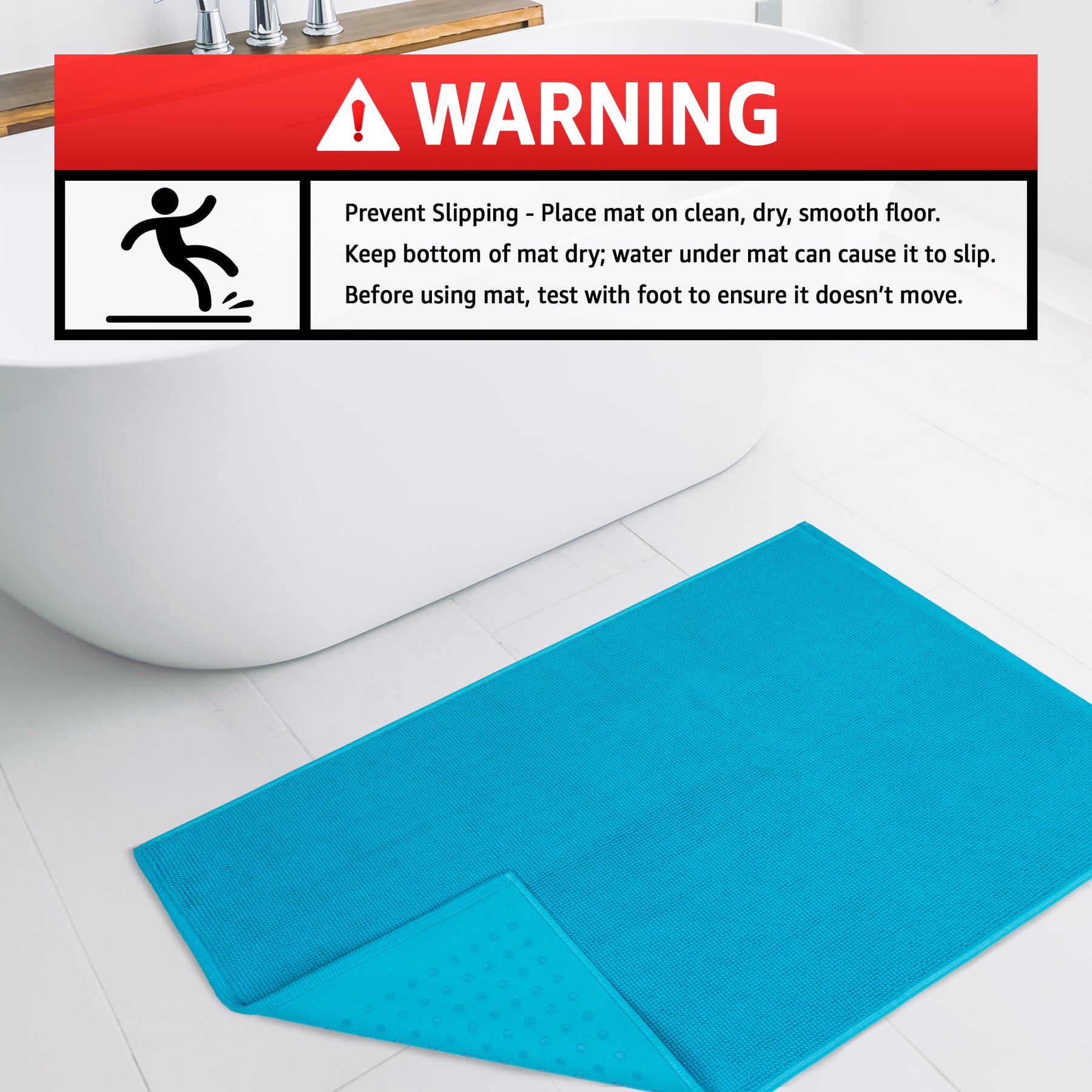 17x24 Inch Premium Bath Rugs 100% Cotton Slip Resistant Bottom Base